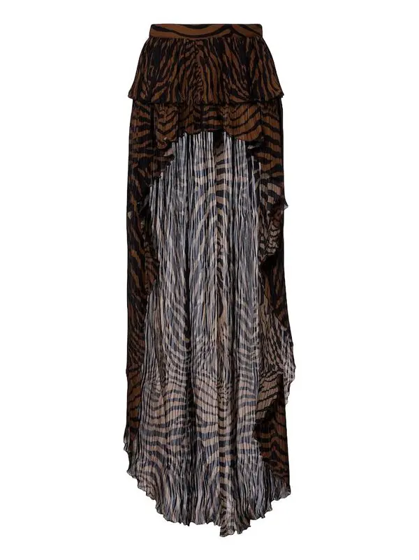 Blumarine Asymmetric Ruffled Printed Miniskirt - Brown