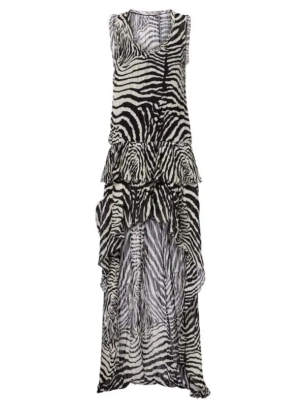Blumarine Zebra-print Asymmetric Chiffon Minidress - Black