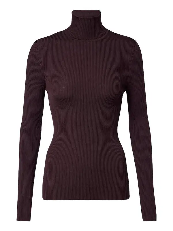 Wolford Ribbed-knit Virgin Wool Turtleneck Top - Purple