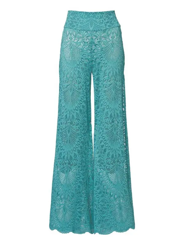 ALEXANDRA MIRO Paloma Lace Wide-leg Pants - Turquoise