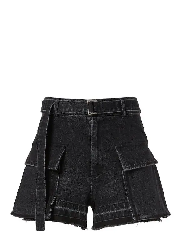 Sacai Belted Denim Shorts - Black