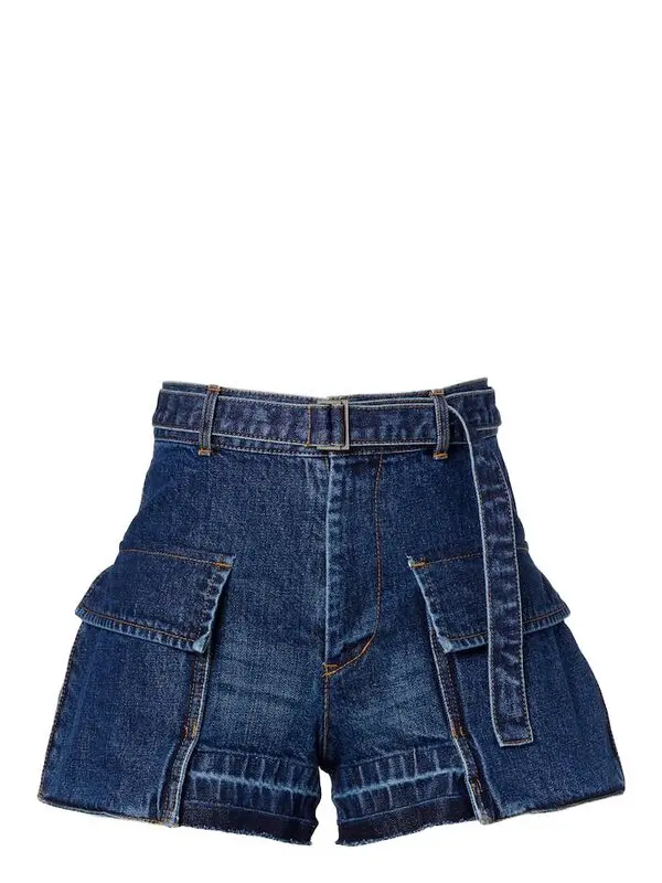 Sacai Belted Denim Cargo Shorts - Blue
