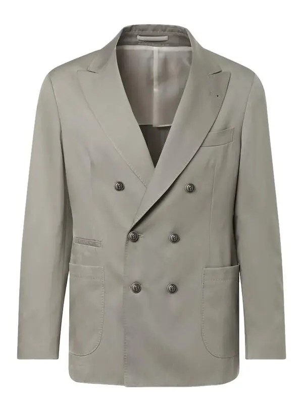 Brunello Cucinelli Double-breasted Silk Suit Jacket - Grey