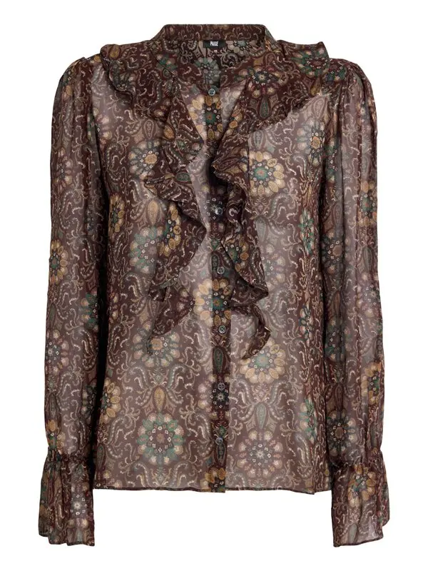 Paige Printed Silk Claude Blouse - Brown