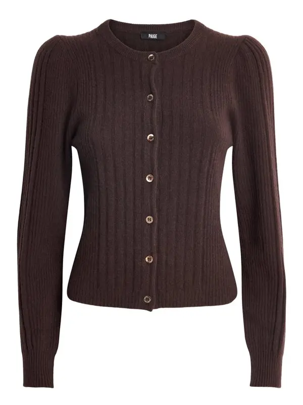 Paige Cashmere Ribbed Alessandro Cardigan - Brown