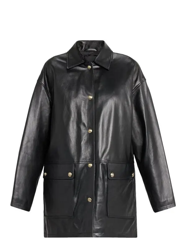 NILI LOTAN Cordel Lambskin Leather Coat - Black
