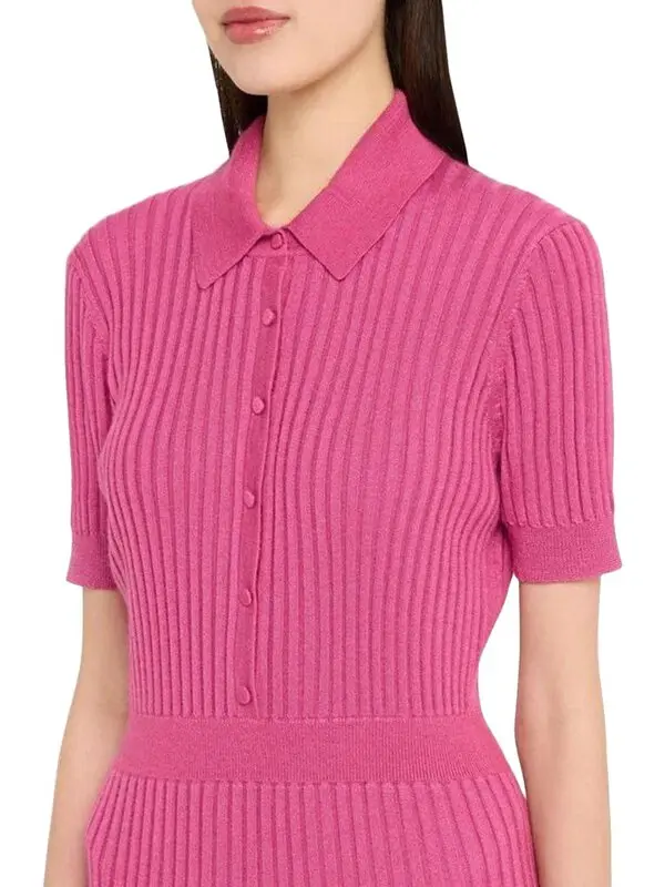 Gabriela Hearst Amor Rib Knit Cashmere-silk Midi Dress - Fuchsia