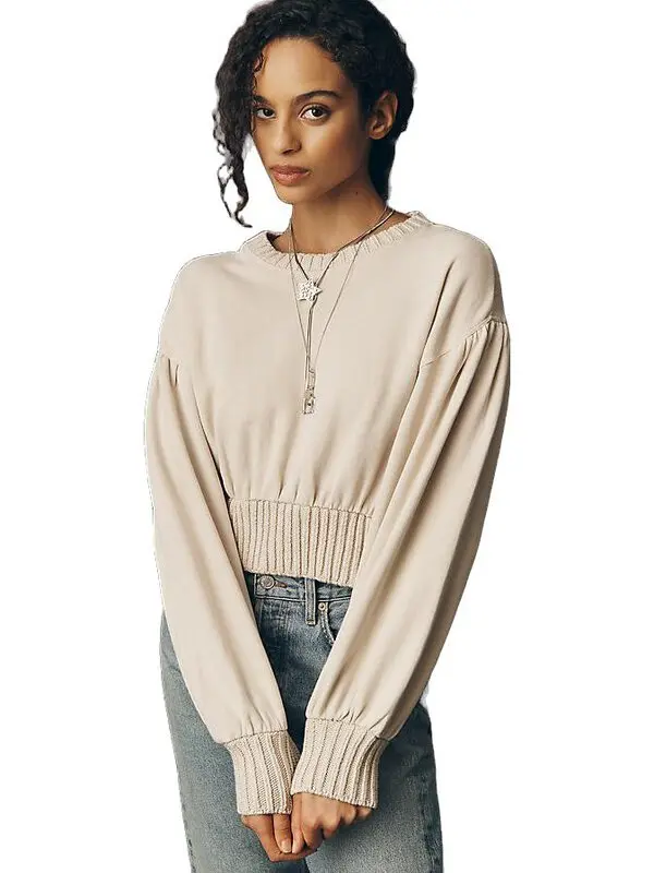 Anthropologie Ribbed Crop Cotton Sweater - Neutral