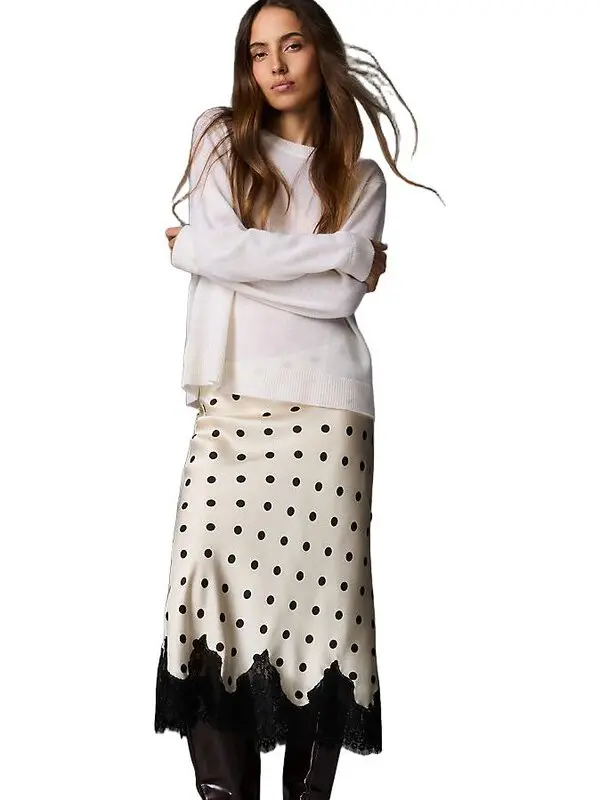 REFORMATION Carola Lace-hem Silk Midi Skirt - Sundae Dot