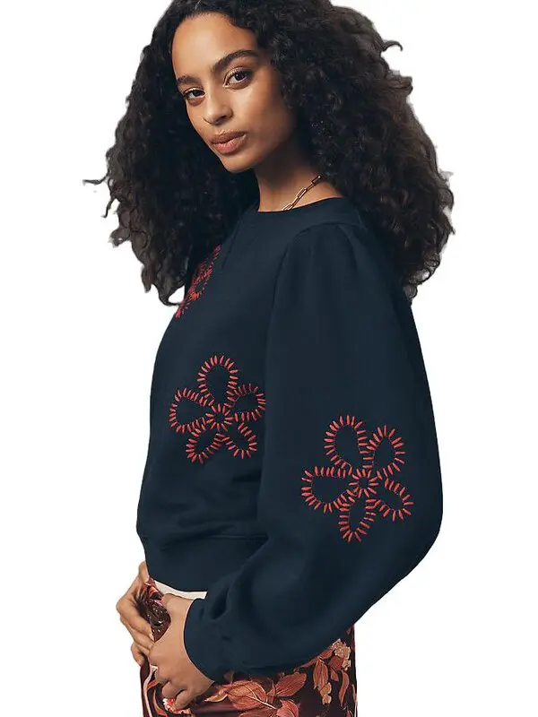 Rails Tiffany Embroidered Crew-neck Sweatshirt - Navy