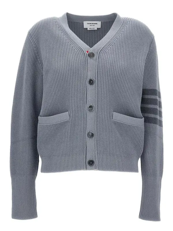 Thom Browne V-neck Cotton Cardigan - Grey