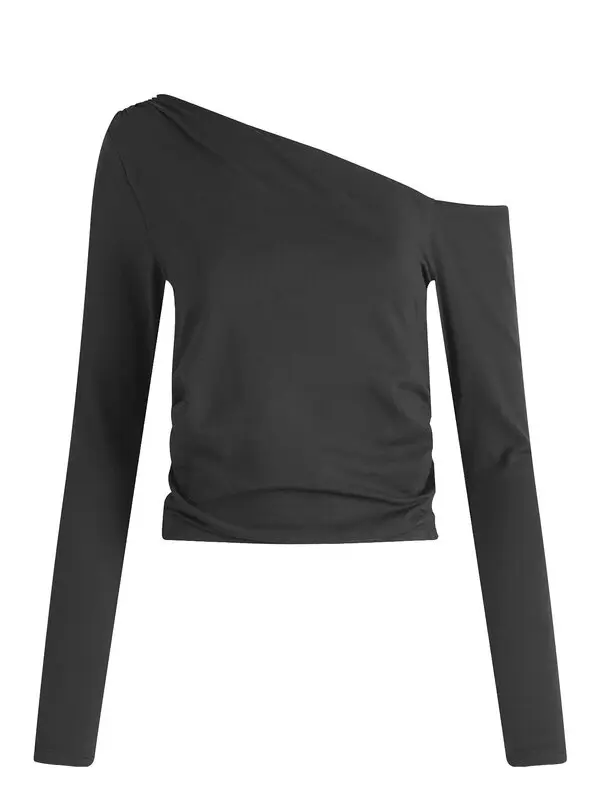TALA 365 Cupro Gathered Long Sleeve Top - Shadow Black