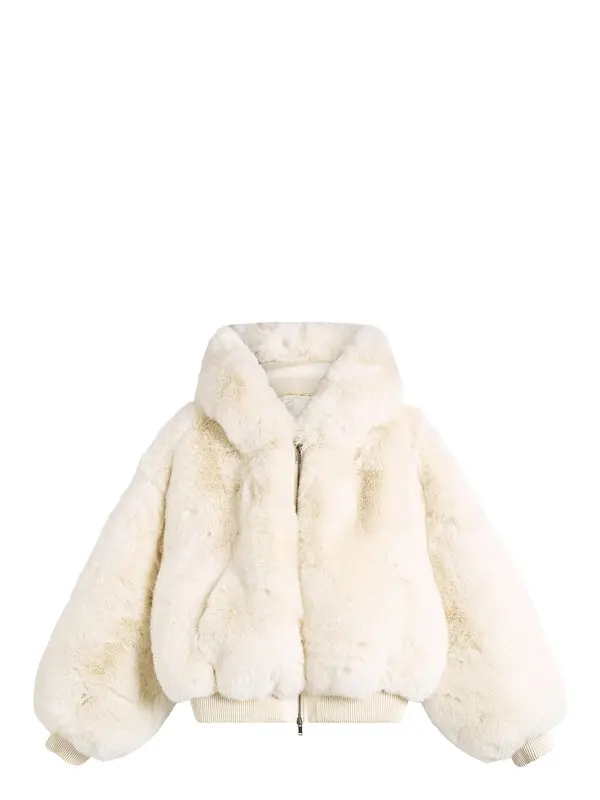 SKIMS Faux Fur Shrunken Hoodie Jacket - Egret