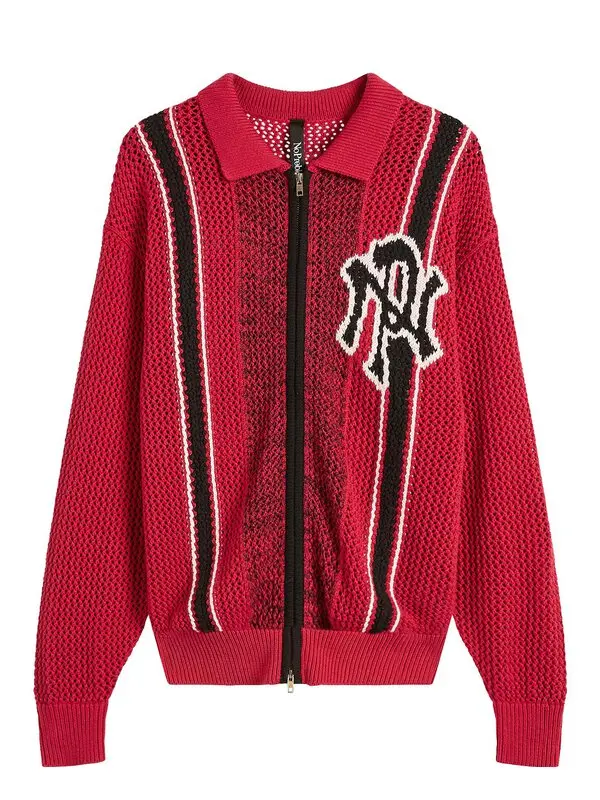 NO PROBLEMO Nyp Sports Crochet Zip Cardigan - Red