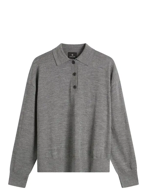 ANINE BING Lee Polo Sweater - Grey Melange