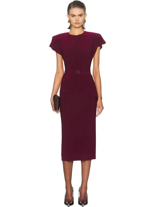 Norma Kamali Cap Sleeve Shoulder Pad Peplum Midcalf Dress - Plum