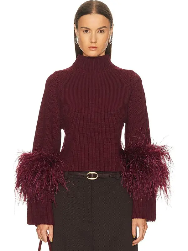 Lapointe Merino Mock Neck Feather Sweater - Crimson