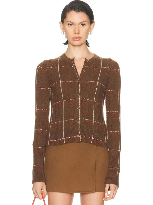 Guest In Residence Jane Check Cardigan - Chestnut Combo
