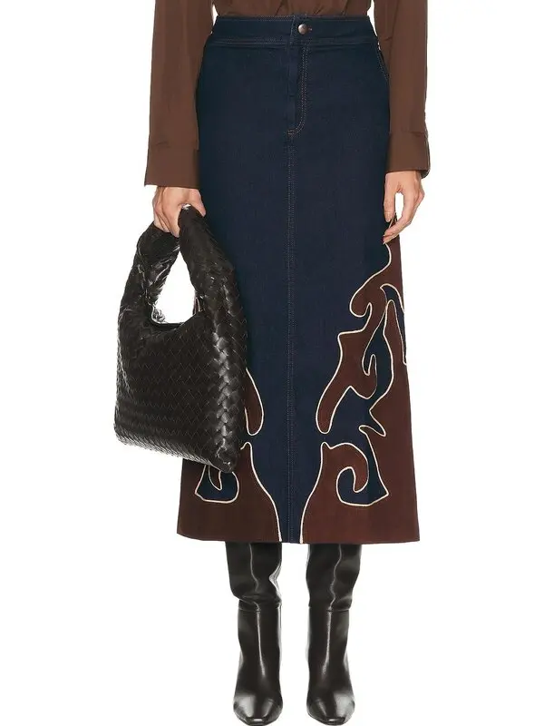 Johanna Ortiz Time On My Side Midi Skirt - Denim & Chocolate