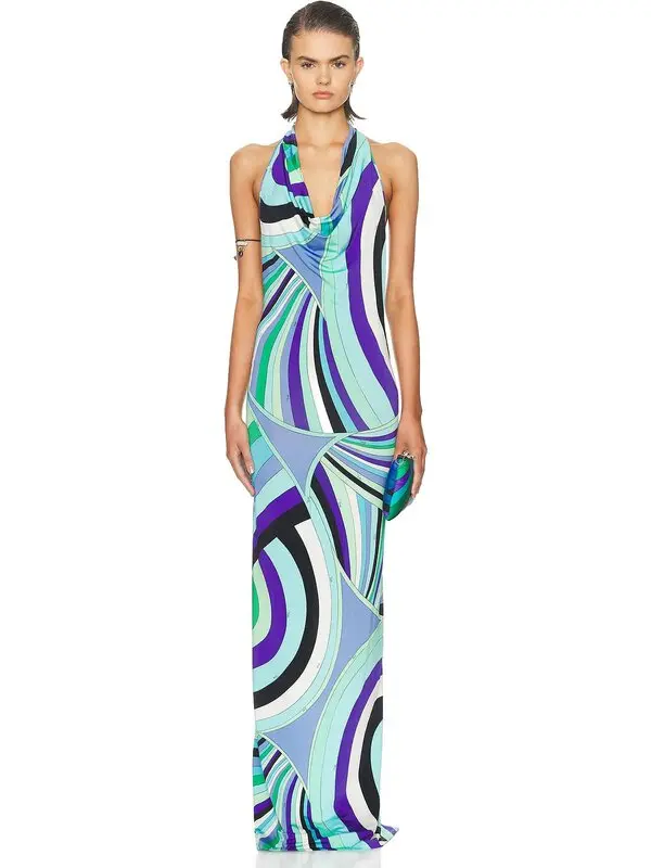 Emilio Pucci Cowl Neck Maxi Dress - Verde & Lilla