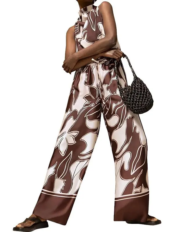 RO & ZO Swirl Border Print Trouser - Brown