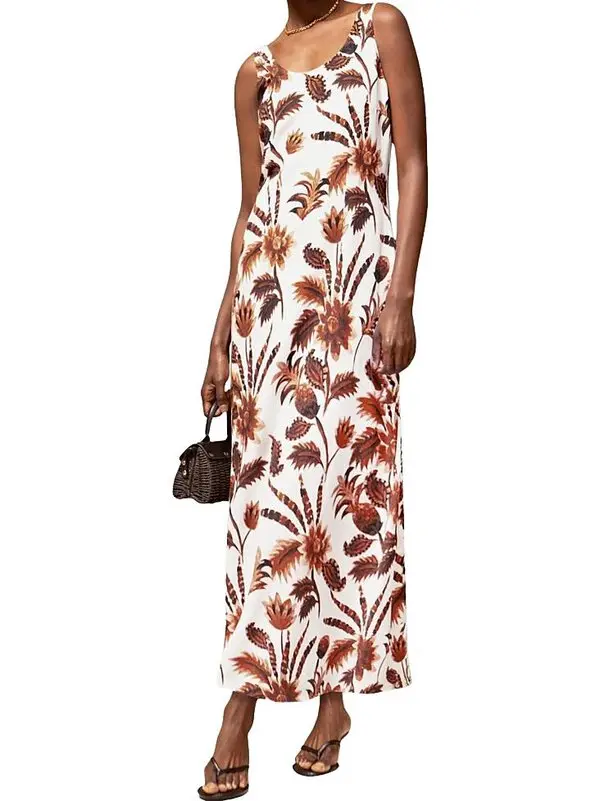 RO & ZO Tropical Floral Linen-blend Maxi Dress - Brown