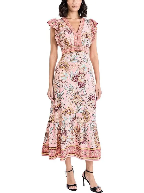 Maggy London V-neck Flutter Sleeve Dress - Blush/ Pink