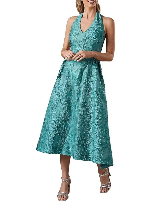 Coast Halter Jacquard Drop Waist Dress - Teal