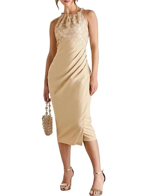 Coast Bead Detail Sequin Midi Dress - Beige