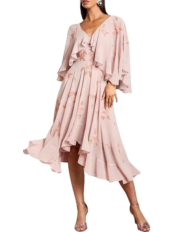 Coast Embellished Frill Cape Midi Dress - Nude