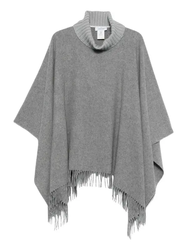 GRAN SASSO Turtleneck Poncho With Fringe - Grey