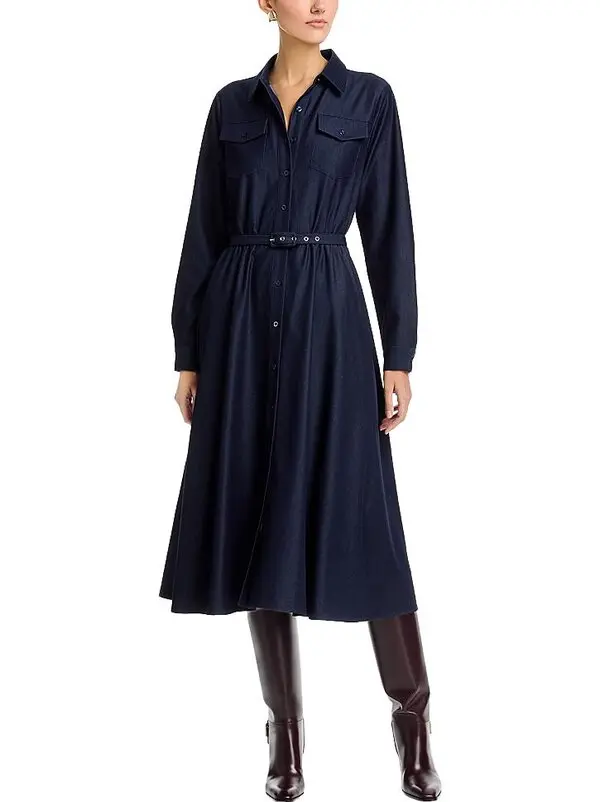T Tahari Button-down Belted Midi Shirt Dress - Denim
