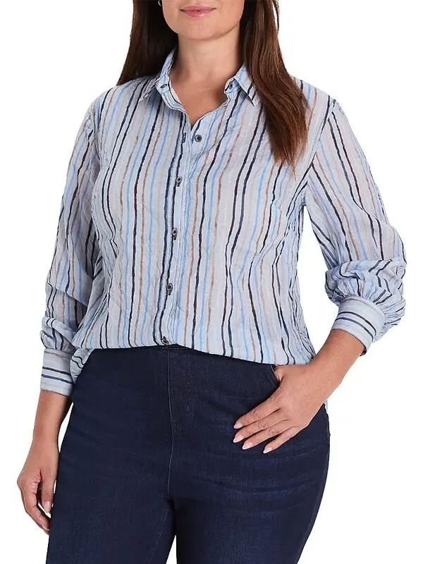 NIC+ZOE Plus Drifty Painted Stripe Shirt - Blue Multi