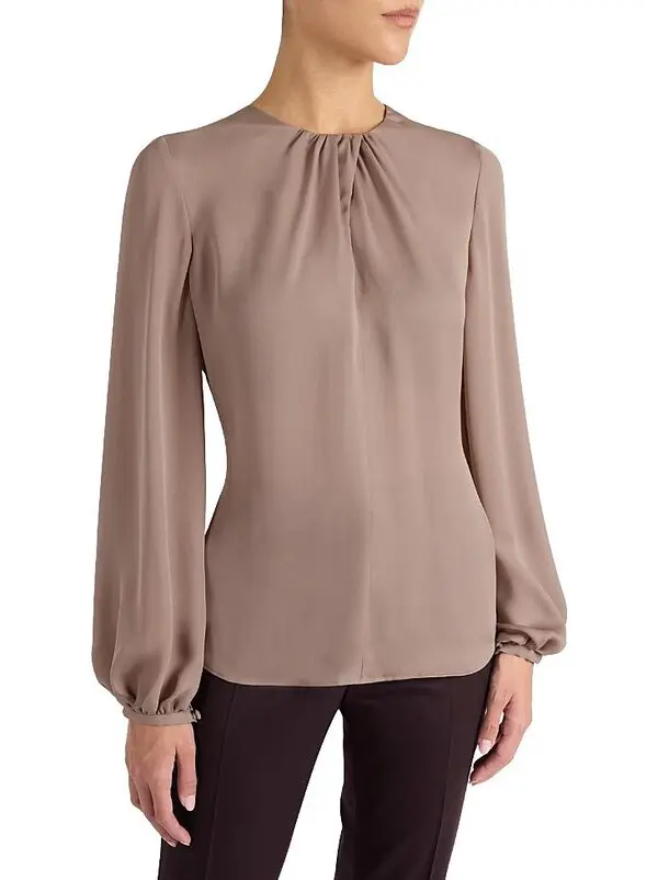 Santorelli Elena Silk Charmeuse Blouse With Twist Neckline - Dusty Mauve