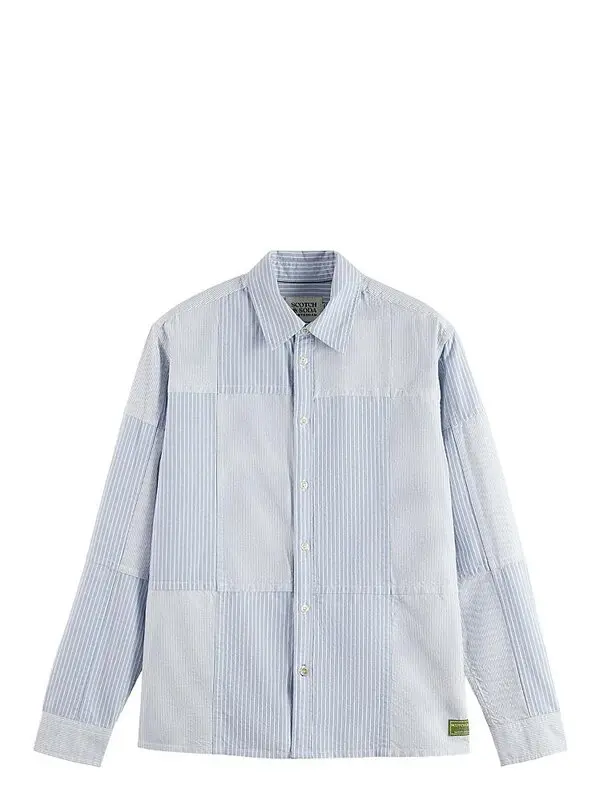 Scotch & Soda Patchwork Relaxed Fit Oxford Shirt - Blue/stripe