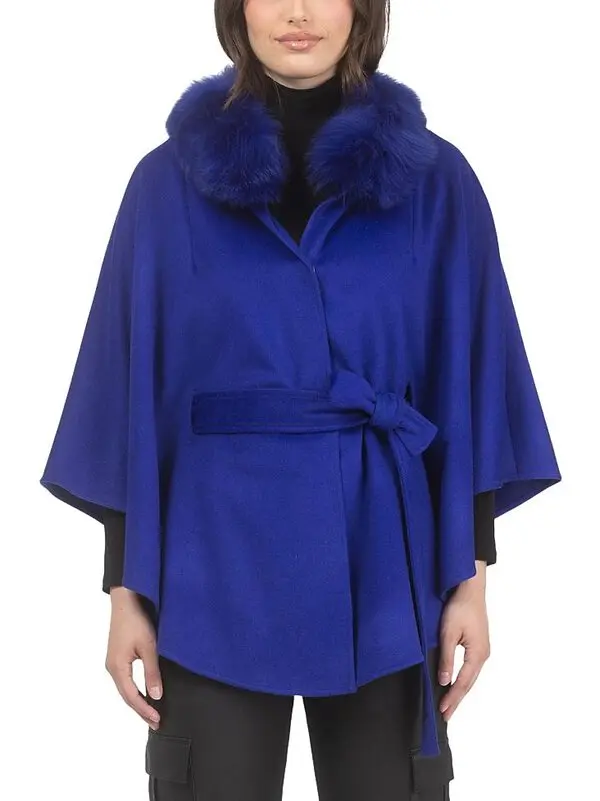 Gorski Wool Cape With Lamb Collar - Cobalt Blue