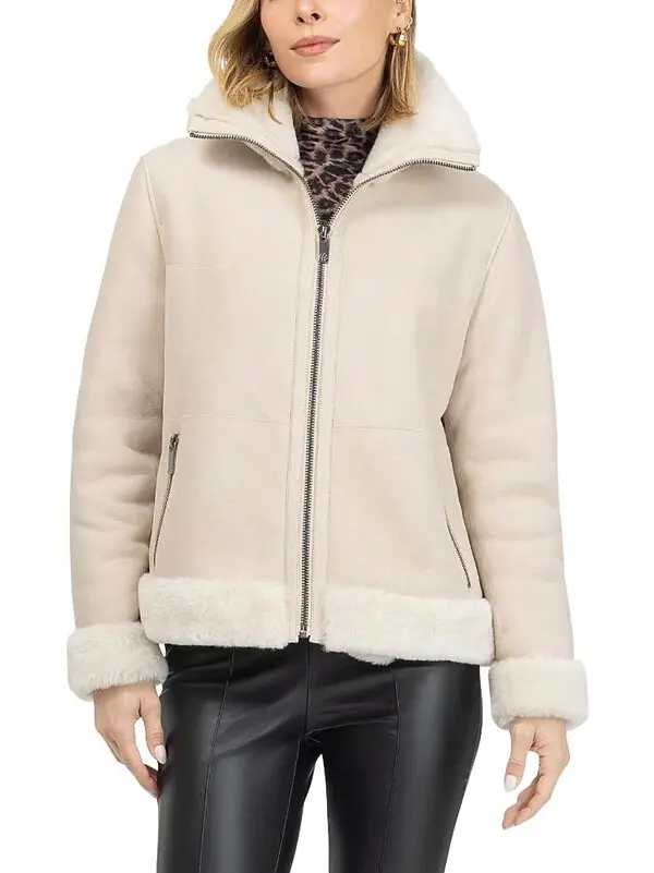 Gorski Merino Shearling Lamb Zip Jacket - Beige