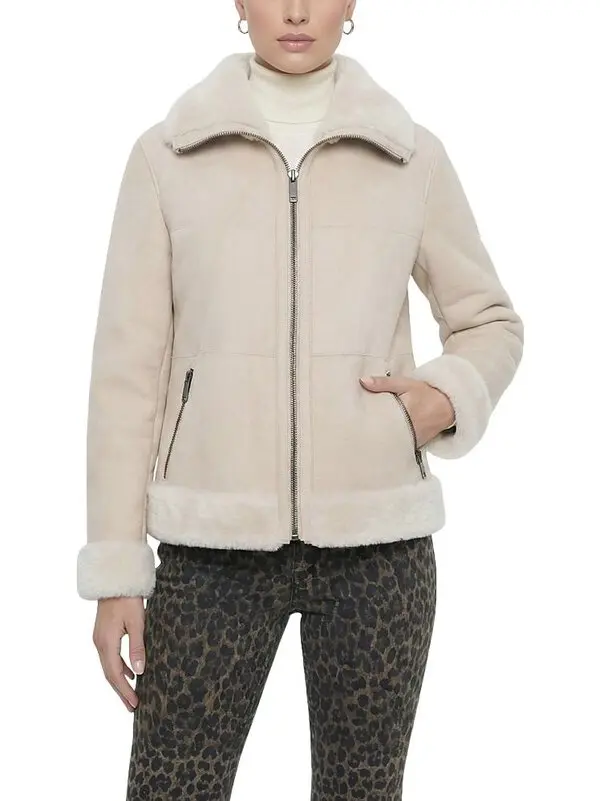 Gorski Merino Shearling Lamb Zip Jacket - Beige