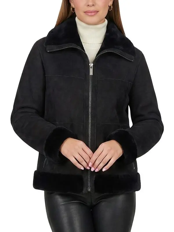Gorski Merino Shearling Lamb Zip Jacket - Black