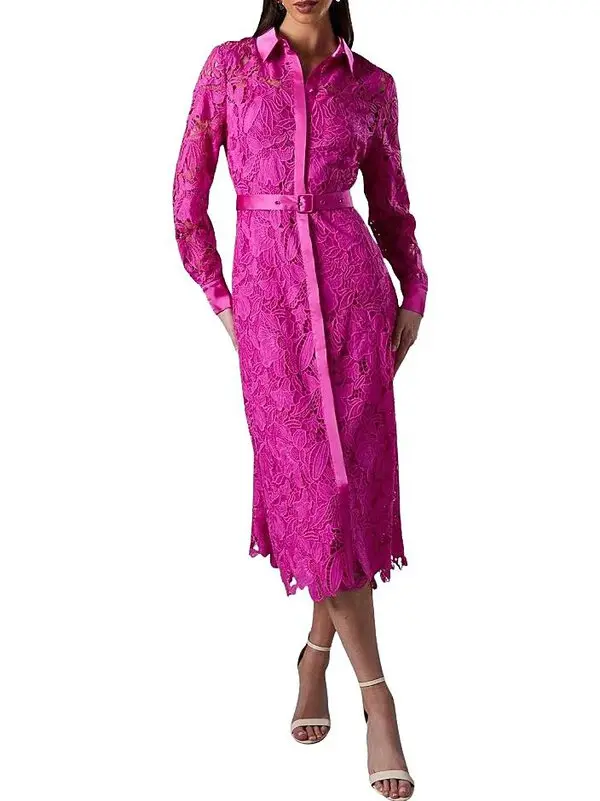 Coast Lace Long Sleeve Shirt Dress - Magenta