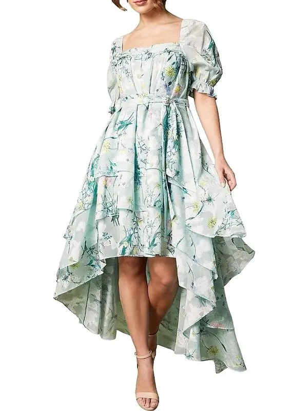 Coast Short Sleeve Printed Chiffon Midi Dress - Green