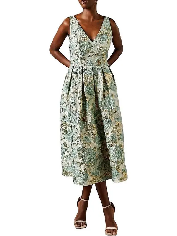 Coast V-neck Jacquard Midi Dress - Sage