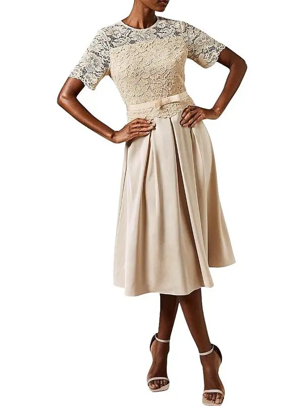 Coast Lace And Crepe Full Skirted Midi Dress - Champagne