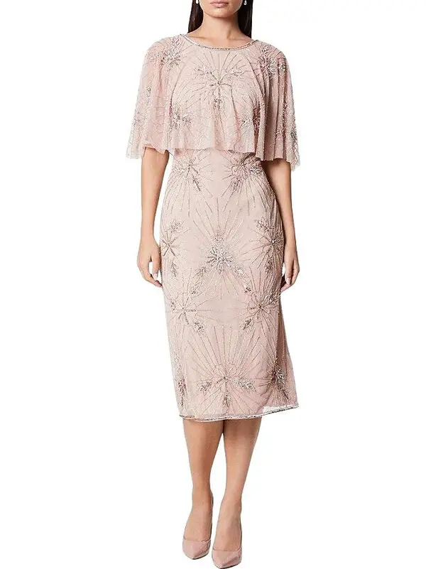 Coast Floral Embellished Cape Midi Dress - Blush