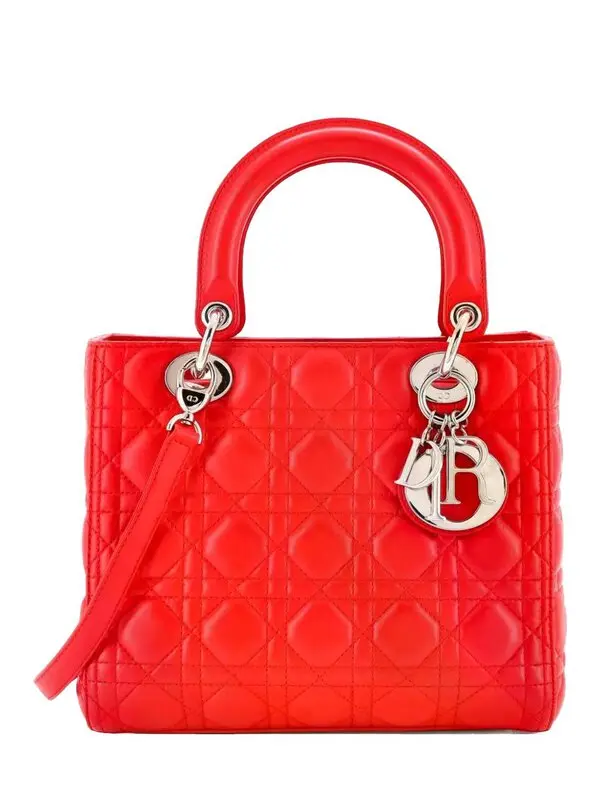 Dior Lady Cannage Quilt Lambskin Medium Satchel - Red
