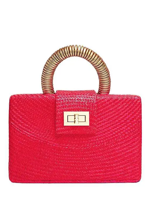 SOLI & SUN The Gracie Woven Buntal Straw Clutch Bag - Red Gold