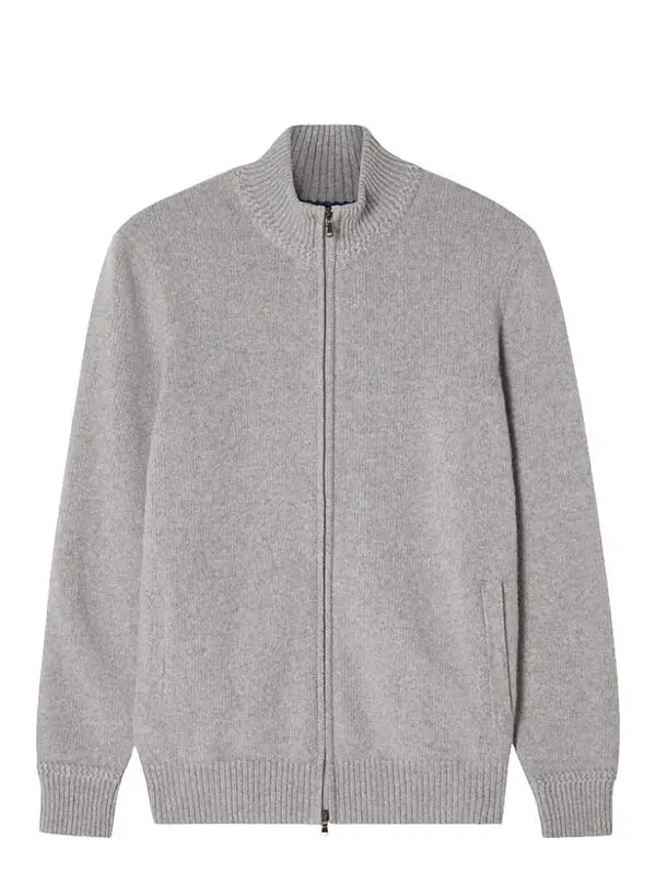 Robert Talbott Graham Cashmere Blend Full Zip Sweater - Light Gray