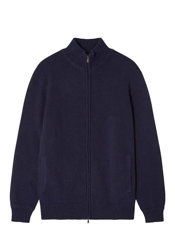 Robert Talbott Graham Cashmere Blend Full Zip Sweater - Navy
