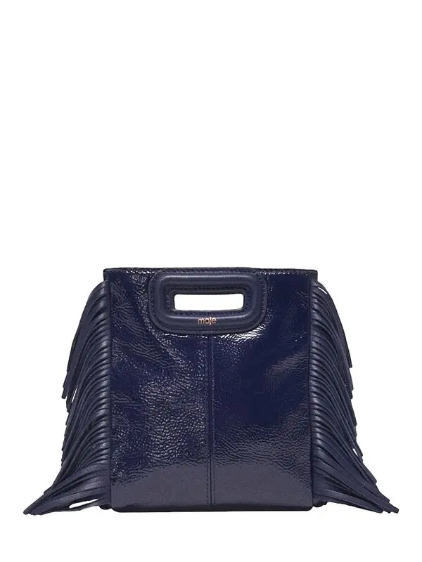 Maje Miss M Mini Fringed Leather Crossbody Bag - Navy