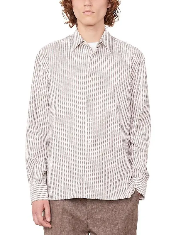 Officine Générale Gad Woven Shirt - Gingerbread/white